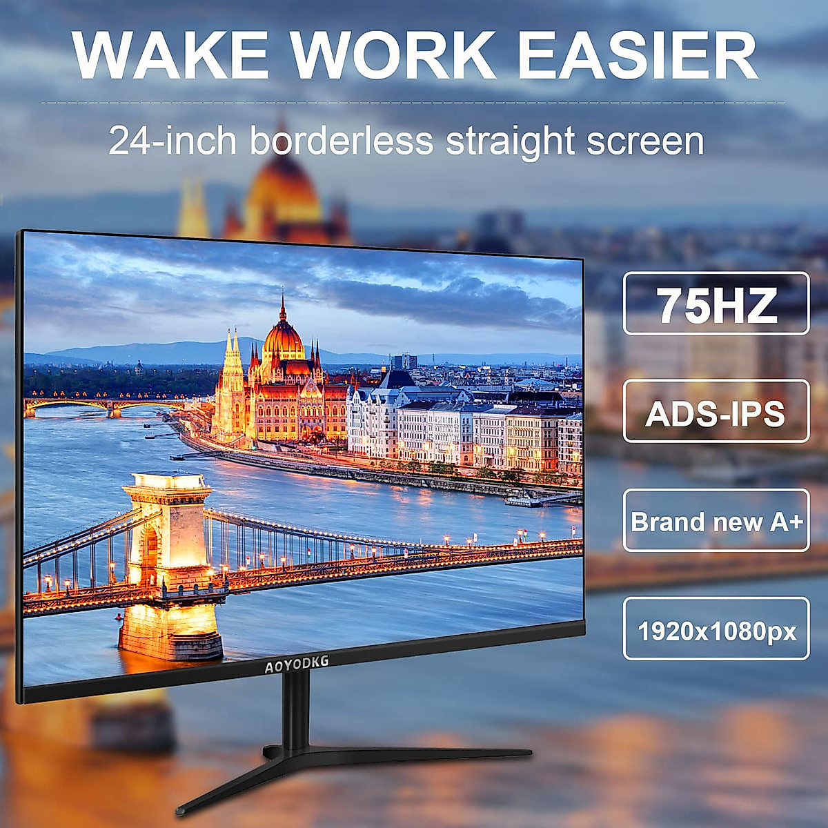 AOYODKG 24" Professional Thin 75Hz 1080p LED Monitor Frameless 5MS Response Time Computer Screen, sRGB 99%, 3000:1 + DC/HDMI/VGA, Ergonomic Tilt, Gaming Monitor Machine Black, (AYO-A55 Series)