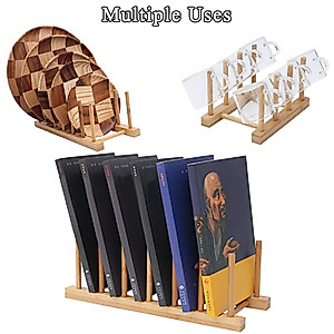 LZYMSZ Set of 2 Bamboo Wooden Dish Rack, Plate Rack Stand Pot Lid Holder, Kitchen Cabinet Organizer for Bowl, Cup, Cutting Board and More