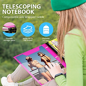 WOT I All-in-one Telescoping Binder Notebook, Refillable 3 Ring Binder with Customized Front Cover+Catalog Back Pocket+5 Subject Dividers+Movable Pocket Folder+60 Sheets Notepaper, Pink