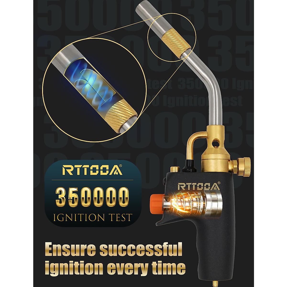 RTTOOA High Intensity Adjustable Propane Torch Head, GJ-8000 Trigger Start Mapp Gas Torch Map Gas Torch Kit with Self Ignition,Pencil Flame Welding Torch Fuel by MAPP, MAP/PRO（CSA Certified)