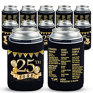 Yangmics 25th Birthday Can Cooler Sleeves Pack of 12-25th Anniversary Decorations- 1998 Sign - 25th Birthday Party Supplies - Black and Gold the twenty-fifth Birthday Cup Coolers