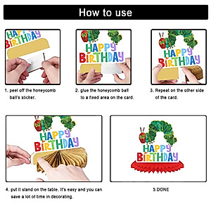 Cartoon Very Hungry Little Green Caterpillar Happy Birthday Honeycomb Centerpieces Insects Theme Decor for Boy Girl 1st Birthday Party Baby Shower Favors Supplies Decorations Photo Studio Booth Props