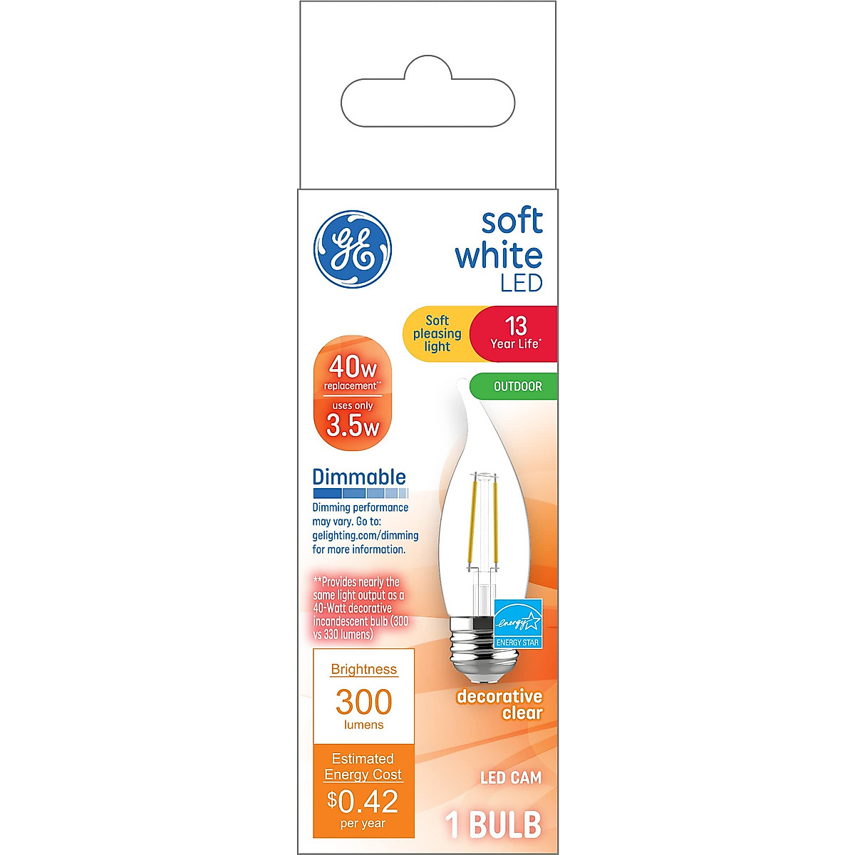 GE Lighting LED Decorative Light Bulbs, 3.5 Watt (40 Watt Equivalent) Soft White, Medium Base, Dimmable (4 Pack)