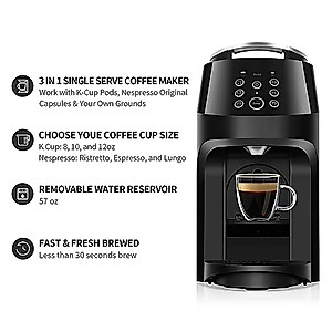 Vimukun Coffee Maker for Gronds Coffee, Coffee and Espresso Machine Combo, 19 Bar Pressure Pump, Removable Water Tank