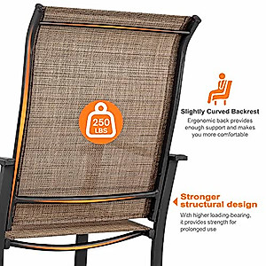 Nuu Garden 5 Piece Patio Dining Set Outdoor Table and Chairs Set for Garden Patio Backyard, 4 Textilene Dining Chairs and 1 Iron Patio Table with Umbrella Hole, Black with Gold Speckles and Brown