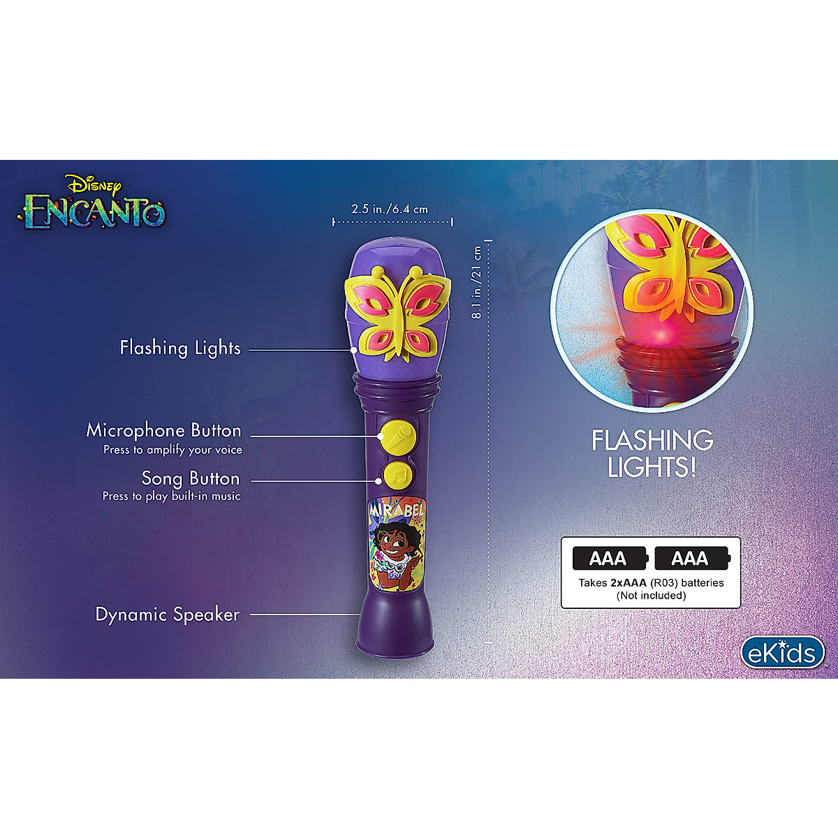 eKids Disney Encanto Toy Microphone for Kids, Built-in Music and Flashing Lights for Fans of Disney Toys for Girls