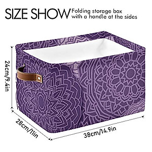 KEEPREAL Large Storage Basket Bin Purple Mandala Boho Storage Cube Box Foldable Canvas Fabric Collapsible Organizer with Handles for Home Office Closet