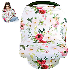 Car Seat Covers for Babies, Rquite Nursing Covers Breastfeeding Scarf, Infant Carseat Canopy, Stretchy Soft Breathable Multi-Use Cover Ups for Stroller High Chair Shopping Cart