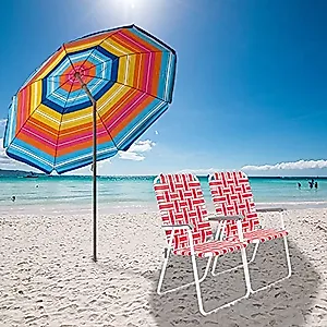 Shyneer Patio Lawn Chairs Folding,Webbed Folding Chair Outdoor Beach Chair Portable Camping Webbing Chair for Yard, Garden,Weight Capacity 265lbs (2Pack, Red & White)
