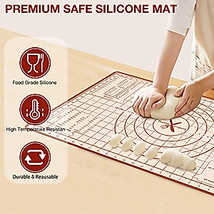 Silicone Baking Mat, Non Stick Pastry Mat with Measurement,26" x 16" Extra Thick Large Rolling Dough Mat Sheet, Counter Mat,Food Grade Pizza, Fondant, Macarons,Cookies Mat, Baking Supplies for kitchen