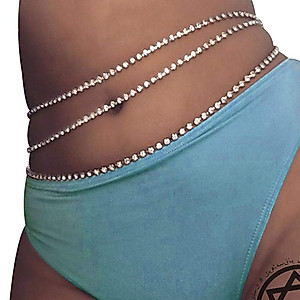 Reetan Boho Crystal Waist Chain Silver Belly Chain Body Chain Rave Body Jewelry Party Nightclub Body Accessories for Women and Girls (Set1-Layered Crystal)