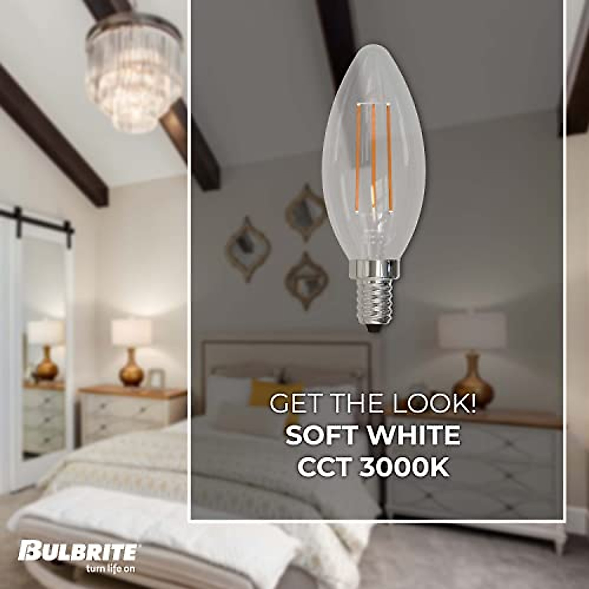 Bulbrite Pack of (4) 5 Watt Dimmable Clear Filament B11 Candelabra (E12) LED Bulb - 500 Lumens, 3000K, and 80 CRI