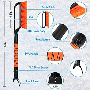 monohomi 27" Ice Scrapers for Car Windshield and Detachable Snow Brush for Car, Snow Scraper and Brush with Larger Grip and Ergonomic Foam Handle, Winter Car Accessories for SUVs, Car, Trucks, Roof