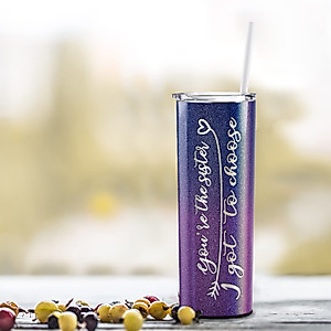 Cuptify You're the Sister I Got to Choose Skinny Tumbler with Lid and Straw Laser Engraved on Galaxy Ombre 20 oz Insulated Stainless Steel Best Friend Birthday Gift For Women