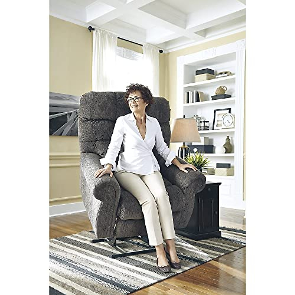 Signature Design by Ashley Ernestine Power Lift Adjustable Oversized Recliner for Elderly, Gray