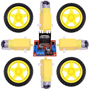 Relkin L298N Motor Driver Module Controller Board Dual H-Bridge with Robot Stepper DC TT Motor 1:48 and Smart Car Tire for Arduino Smart Car Power UNO MEGA R3 Mega2560