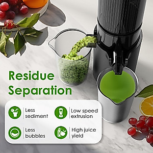 Masticating Juicer Machines, 4.1-inch (104MM) Slow Cold Press Juicer with Extra Wide Feed Chute, Pure Juicer Machine for Vegetables and Fruits, Easy to Clean with Brush