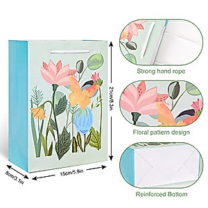 Whaline 12Pcs Spring Paper Gift Bags with Handle Floral Candy Goodie Bag Yellow Blue Pink Flower Treat Bags Party Favor Bags for Wedding Birthday Baby Shower Mother's Day Easter Party Gift Supplies