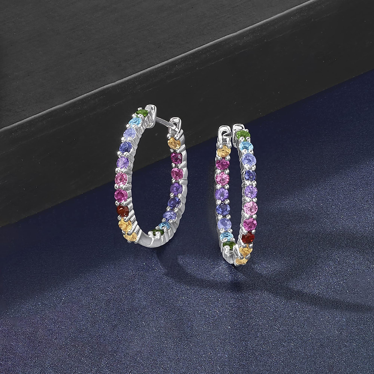 Ross-Simons Gemstone Hoop Earrings in Sterling Silver