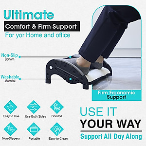 RAINFLY Adjustable Foot Rest Under Desk for Office Use - 30° Tilt Angle Desk Foot Rest Ergonomic Design Office Footrests with Cushion, Non-Slip and Portable Foot Rest for Travel - Black