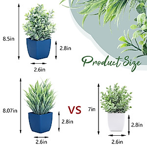 summer flower 2 Pack Fake Plants in Pot Small Artificial Eucalyptus Potted Plant Faux Rosemary in Pot Greenery for Home Decor Indoor Office Shelf Table Desk Bathroom Decoration (Blue-2)