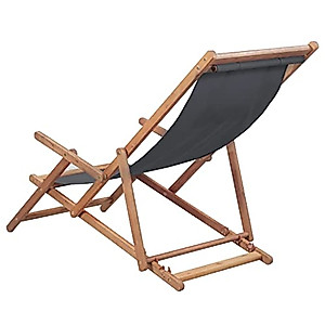 vidaXL Beach Sling Patio Chair, Outdoor Folding Deck Chair with Solid Wooden Frame, Patio Lounge Chair for Balcony, Fabric and Wooden Frame Gray