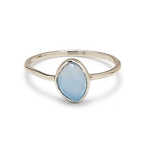 Pura Vida Ring Silver Organic Stone Ring - Handmade Ring with Blue Chalcedony, Brass Base with Rhodium Plating - Silver Rings for Women, Cute Rings for Teen Girls, Boho Jewelry for Women - Size 8