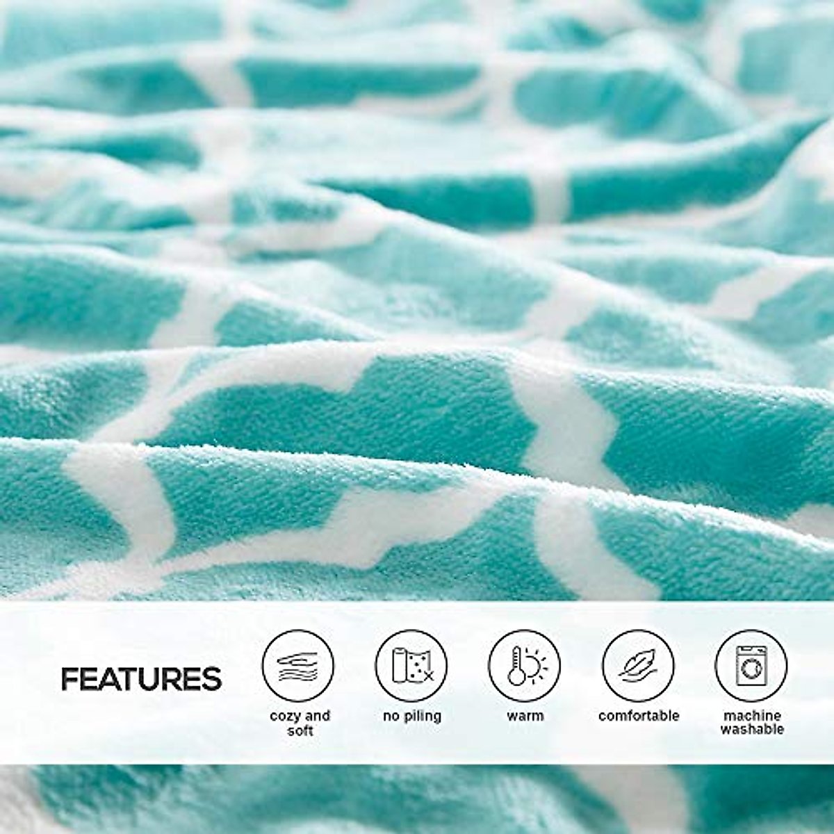 Comfort Spaces Ultra Soft and Cozy Sherpa Reversible Throw Blankets for Couch and Bed, Plush Fleece Cozy Cover with Fuzzy Faux Fur, 50 x 60 in, Aqua Ogee