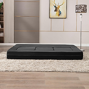 PUREMIND Folding Velvet Sofa Bed with 3 Ottomans, Convertible Floor Sofa, Foldable Sleeper Foam Bed, Comfy Futon Couch with Foam Mattress for Home Apartment Office and Dorm - Dark Gray