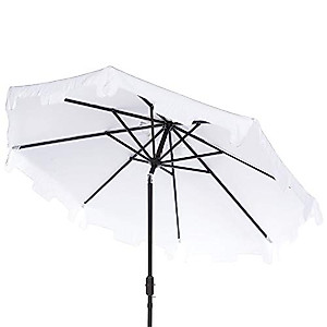 Safavieh PAT8000K Outdoor Collection Zimmerman White Uv Resistant 9 Ft Crank Market Push Button Tilt Flap Umbrella