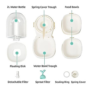 PetEiZi 2 in 1 Double Pet Cat Food Feeder Bowls 2.0L Large Automatic Unplugged Dog Water Dispenser Detachable No-Spill for Cats and Small Puppy Dogs - White