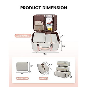 LOVEVOOK Carry On Backpack, 40L Travel Backpack Women with 3 Packing Cubes, TSA Airline Approved Suitcase Bag as Personal Item, Waterproof 17 inch Laptop Backpack for Weekender Overnight,Grey Pink