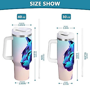 Nexawaveo Blue Hued Cat Tumbler With Handle And Straw 30-40oz Insulated Tumbler Cups With Lid Stainless Steel for Cold Water and Drinks for School Work Sports Car Travel and Weekends