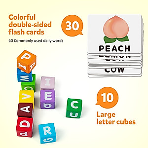 Coogam Wooden Blocks Spelling Game, Color Alphabet Letters Matching Flash Cards ABC Cubes Sight Words Learning Educational Montessori Puzzle Gift for Preschool Kids Boys Girls Age 3 4 5 Years Old