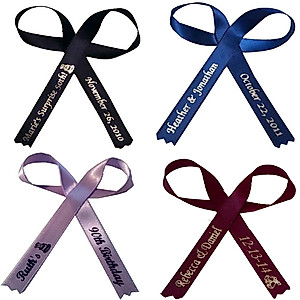 25 Personalized Ribbons Wedding Favor Bow Printed Satin Christmas Communion Baptism Sweet 16 Sweet 15 Baby Shower Bar Bat Mitzvah Custom Party Birthday Quinceanera Graduation - 14" Favor Ribbon
