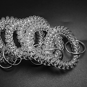 Lind Kitchen 6PCS Spring Spiral Wrist Coil Key Chain, Plastic Spring Hand Ring Key Ring (Flat Wire), Wristband Key Ring, White