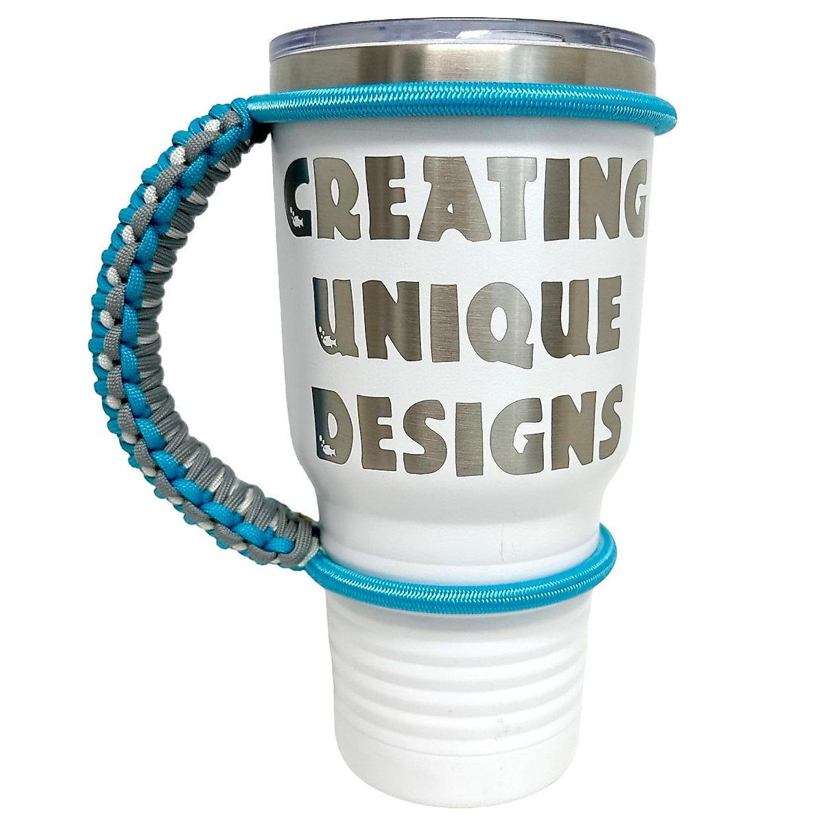 Handmade Elastic Tumbler Handles Made to fit most 20 30 32 40 oz (Handle Only) (Turquoise Gray White)