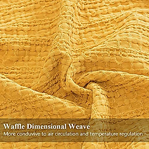 Simple&Opulence 100% Cotton Throw Blanket for Couch, Bed, Waffle Weave Knit Blanket with Tassels, Soft Lightweight Pre-Washed Breathable Cozy Blanket Farmhouse Decoration for All-Season (Gold Yellow)