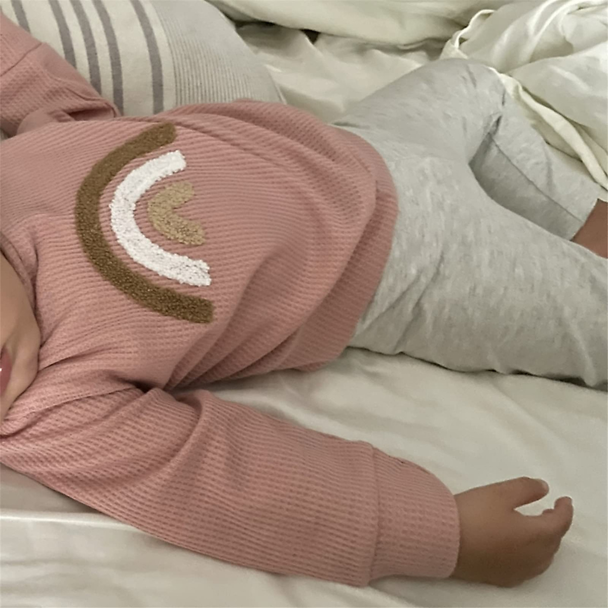 Kulcerry Infant Baby Boy Girl Rainbow Sweatshirt Crewneck Pullover Sweater Long Sleeve Shirt Fall Winter Clothes (Pink, 9-12 months)