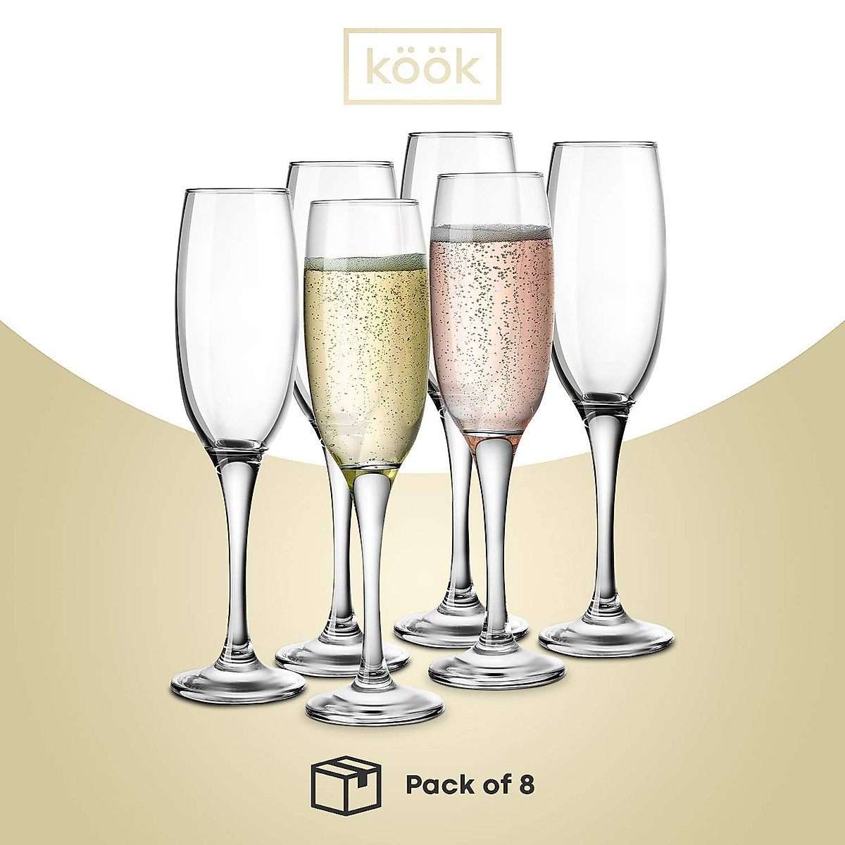 Champagne Glasses Thin Stem, KooK Premium Clear Glass Champagne Flutes Set of 8, 7 oz champagne, Classic Champagne Glasses