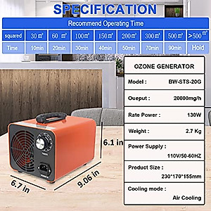 VTAR Ozone Machine Generator 20,000 mg/h High Capacity Generator,Ozone Machine Odor Removal,for Large Space Area, home,Basement,Hotel, Car,Smoke,Pet.（Orange）