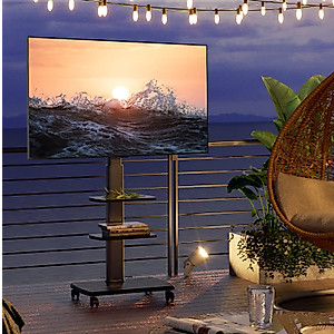 FITUEYES Rolling TV Stand, Mobile TV Cart on Wheels for 32 - 65 70 Inch Flat Screen TVs, Tall TV Floor Stand with Swivel Mount, Corner TV Stands for Bedroom, Outdoor, Home Office, Small Dorm, Black