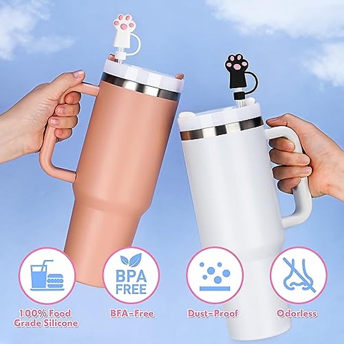 NiHome 18Pcs Silicone Straw Cover Cap Fit for Stanley 30 oz/40 oz Quencher H2.0, 0.4 inch/10 mm Straw Toppers Compatible with Stanley Tumbler, Dust-proof Straw Tip Lids, BPA-Free, Reusable