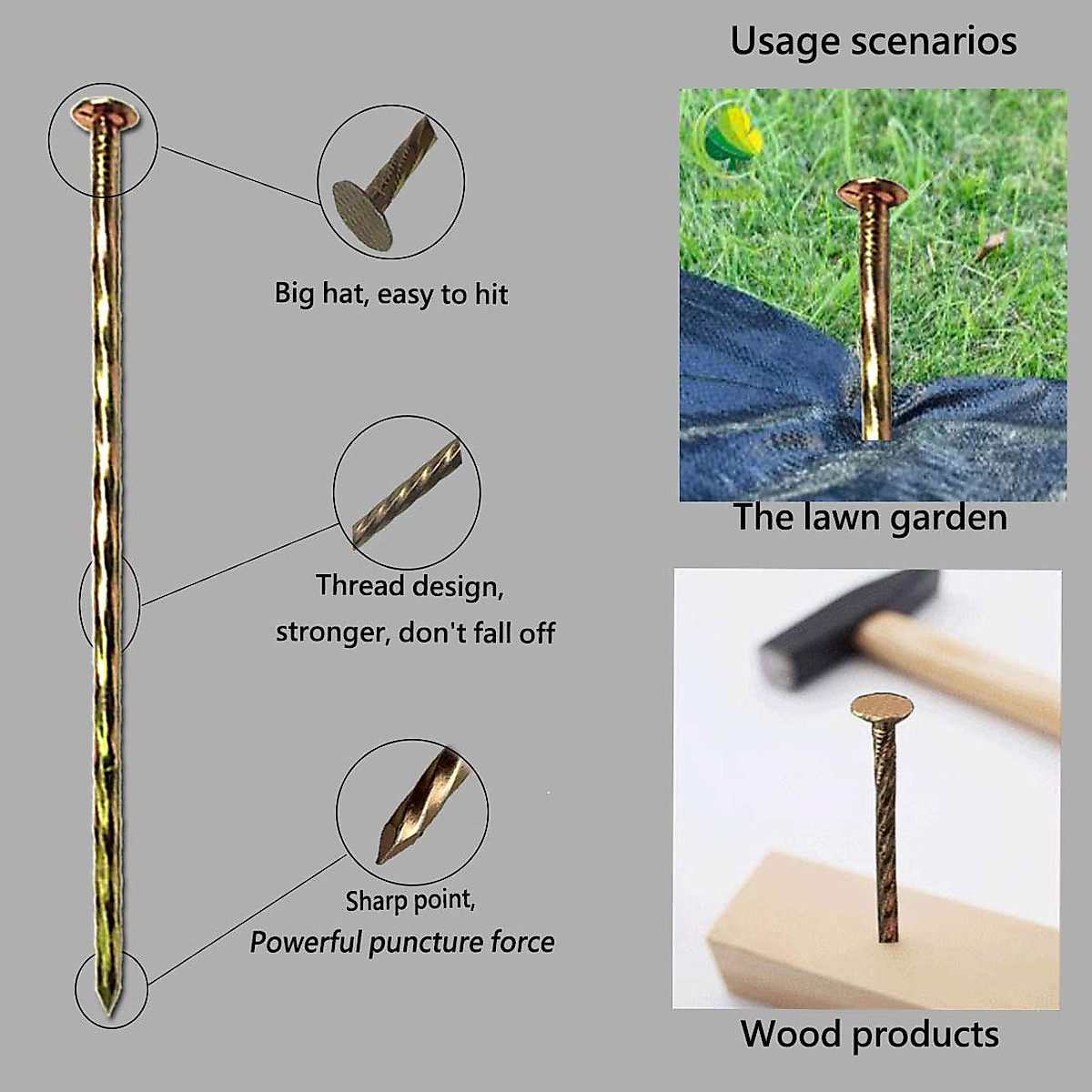 MAOMBO Camping Stakes Tent Pegs 9 Pack 8" Galvanized Non-Rust Metal Edging Spike, Garden Spiral Landscape Piles / Anchors for Paver Edging, Turf Nail, House Construction, Carpentry Nail, Tent Stakes