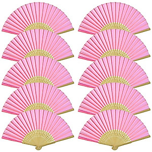 12 Pack DIY Hand Folding Fans Silk Bamboo Handheld Folding Fans Wedding Party Church Home Office Decoration