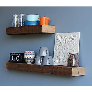 Urban Legacy Reclaimed Wood Shelves | Floating Or with Brackets | Amish Handcrafted in Lancaster County, PA | Set of Two - Genuine, Salvaged (Floating Natural, 24"x7"x2.5" & 40"x7"x2.5")