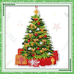 Riceshoot Christmas Cross Stitch Kit Counted Cross Stitch Christmas Tree Hanging Ornament Kit DIY Embroidery Gift for Women and Men, 5.9 x 4.13 Inches