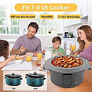 XOUDOOH Silicone Slow Cooker Liners for Crockpot & Hamilton Beach 8QT, Reusable/BPA Free/Leakproof/Slow Cooker Accessories Cooking Liner for 7/8 Quart Slow Cooker(Red/Grey)