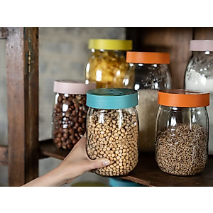 Le Parfait Screw Top Jar Wide Mouth French Glass Jar | Ideal for Food and Soup Storage, Canning, Flour, Brown Sugar, and other Baking Supplies (1L/32oz, Single, Orange)