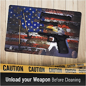 Gun Cleaning Mat by PH - Measures 11" x 17" 3 mm Thick - Oil and Solvent Resistant Padded Non-Slip - Compatible with Compact to Large Guns - for Maintenance or Repairs to Your Firearm - (Flag+Eagle)